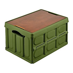 Renook Foldable Storage Bin with Lid, 50L Collapsible Plastic Storage Crate with Cutting Board, Lidded Stackable Storage Box Container for Home Organizing, Garage Storage