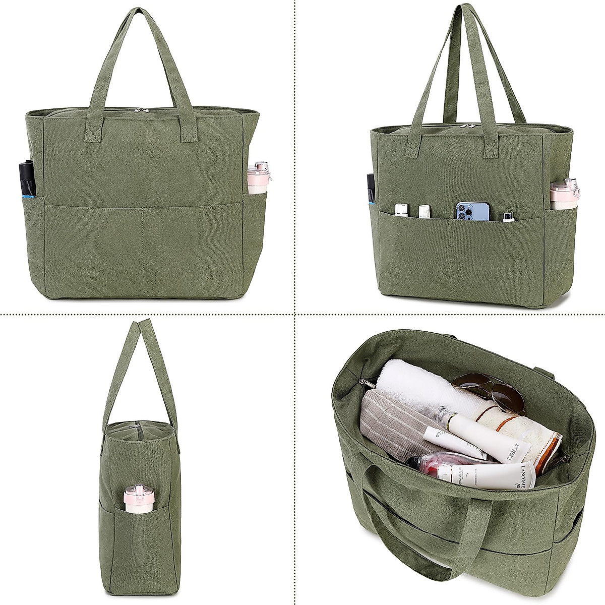 LEDAOU Beach Bag Waterproof Sandproof Women Tote Bag Pool Bag with Zipper for Gym Grocery Travel with Wet Pocket