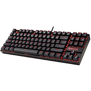 Redragon K552 Mechanical Gaming Keyboard 60% Compact 87 Key Kumara Wired Blue Switches for Windows PC Gamers (RED Backlit Black)