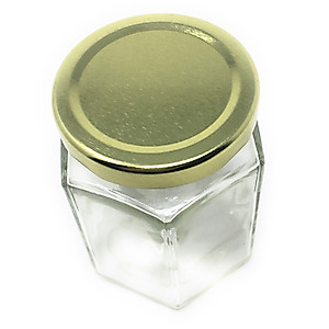 6 oz Hexagon Glass Jar with Gold Metal Lid by Richards Packaging 12-pack