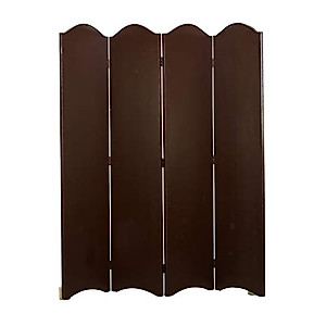 Deco 79 Faux Leather Scroll Partition Room Divider Screen Hinged Foldable Partition 4 Panel Privacy Screen with Faux Leather Detailing, Room Partition 64" x 1" x 71", Brown