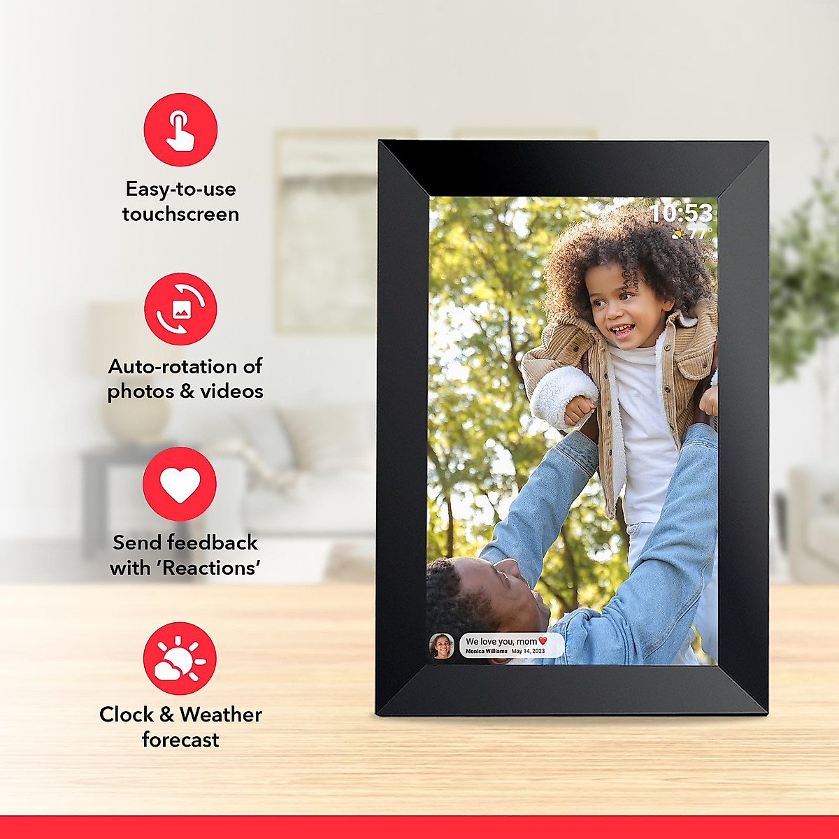 FRAMEO 10.1 Inch Smart WiFi Digital Photo Frame 1280x800 IPS LCD Touch Screen, Auto-Rotate Portrait and Landscape, Built in 16GB Memory, Share Moments Instantly via Frameo App from Anywhere