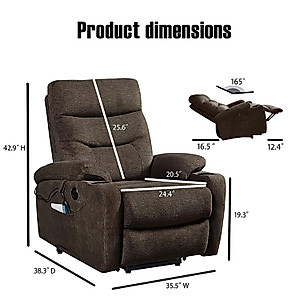 HLRAHOME Electric Power Lift Recliner Chair Sofa with Massage and Heat,3 Positions,2 Side Pockets and Cup Holders,USB Ports, High-end Quality Fabric for Home Living Room Bedroom Brown