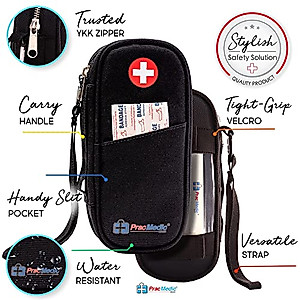 PracMedic Bags Epipen Carry Case- Holds Epi Pens, Auvi Q, Inhaler, Epinephrine, Allergy, Syringe, Diabetic Supplies, Insulated Medical Pouch, Travel Medicine Kit for Essentials and Emergency (Black)