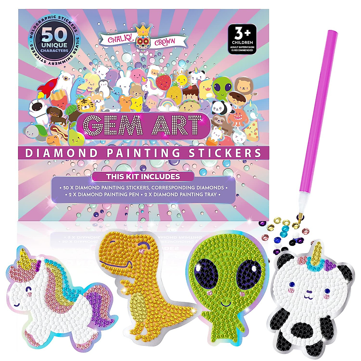 50 Kawaii Diamond Painting Stickers - Kids Diamond Painting Kits for Kids with Holographic Diamond Art Stickers - Diamond Art For Kids Gem Art Kits for Kids - Diamond Painting for Kids Gem Painting