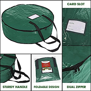 ProPik Christmas Wreath Storage Bag 24" - Garland Holiday Container with Tear Resistant Material - Featuring Heavy Duty Handles and Transparent Card Slot - 2 Pack (24 Inch, Green)