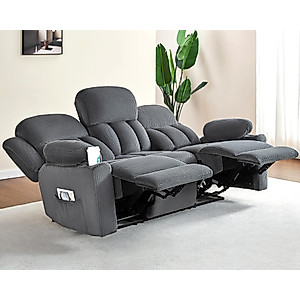 VanAcc Recliner Couch, 3 Seater Sofa Recliner with Cup Holders for Living Room- 85 inch Comfy Couch with Dual Wingback Recliner, Grey Oversized Recliner