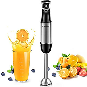 Aigostar Immersion Blender, 2 in 1 Hand Blender with 600ml Beaker, Stainless Steel Handheld Stick Blender for Smoothies, Baby Food, Puree, Soup, BPA Free, UL Certificated
