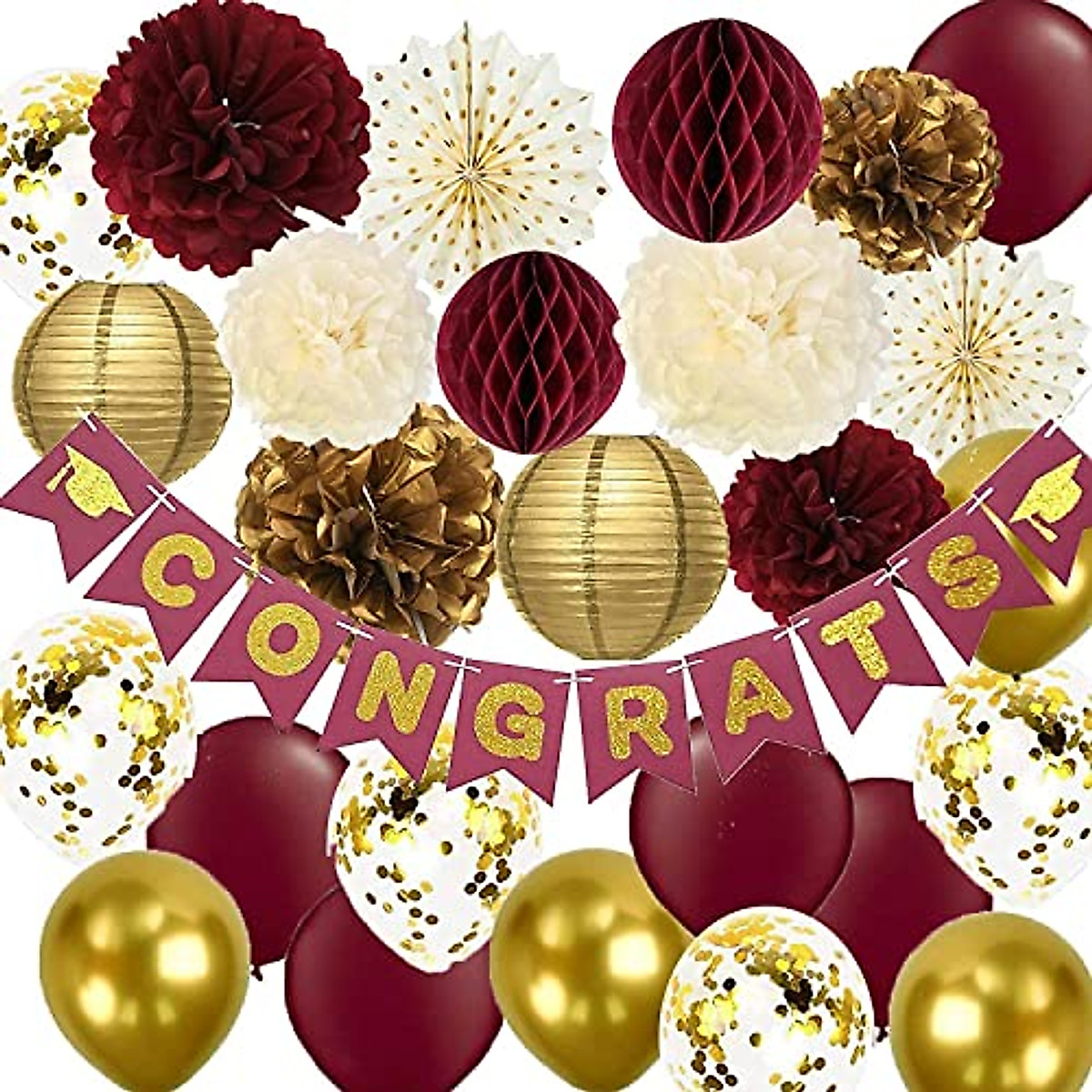 Graduation Decorations Maroon Gold 2023 Burgundy Gold Balloons/Maroon Grad Congrats Banner 2023 Burgundy Graduation Party/Fsu Graduation Decorations Class of 2023