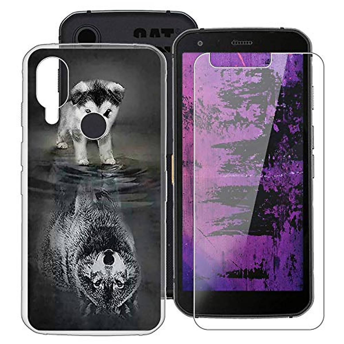 HHUAN Case for CAT S62 (5.70 Inch) with Tempered Glass Screen Protector, Clear Soft Silicone Protective Cover Bumper Shockproof Phone Case for CAT S62 - WMA27