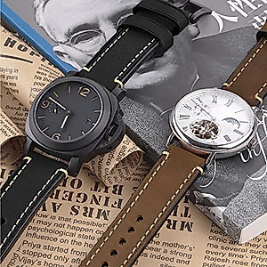 EACHE 22mm Leather Watch Bands for Men, Crazy Horse Genuine Leather Handmade Watchbands,Brown Leather Watch Strap with Black Buckle