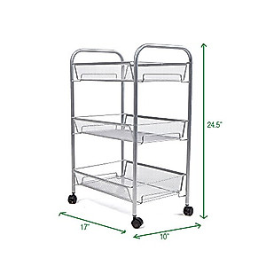 Mind Reader 3-Shelf All Purpose Mobile Utility Cart, Silver
