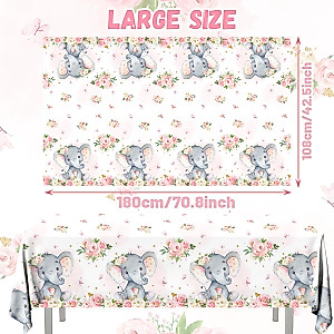 Juweked 3Pcs Pink Elephant Baby Shower Tablecloth for Girl Baby Shower Table Cloths Rectangle Girl Baby Shower Table Cloth Baby Shower Plastic Table Cover Gender Reveal Decor, 70.8" x 42.5"