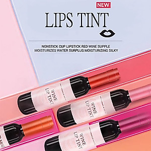 6 Colors/Set Wine Lipstick Matte Long Lasting Waterproof Lip Tint Set Lip Gloss Lip Stain Wine Bottle Lipstick Liquid Lipgloss, Valentine's Day Gift Kit Ideas for Girlfriends, Women, Moms | KlsyChry