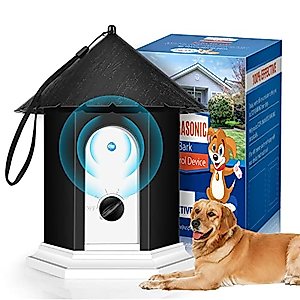 Durable Anti Barking Device, Dog Barking Deterrent with 4 Adjustable Sensitivity & Frequency, Training Tools Up to 50 Ft Range, Outdoor and Weatherproof Birdhouse Dog Barking Control Devices