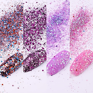 Oneleaf Holographic Chunky Glitter 16 Colors Total 120g Face Body Eye Hair Nail Festival Chunky Mermaid Dreams Holographic Sequins Glitter for Christmas, Mixed Different Size