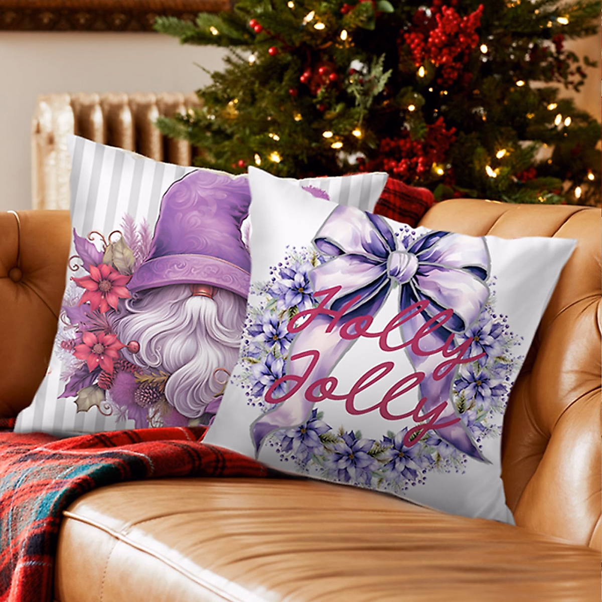 Harlang Christmas Pillow Covers 18x18 Set of 4 Farmhouse Christmas Decorations Snowman Wreath Santa Claus Tree Merry Christmas Hello Winter Holiday Decor Throw Cushion Case for Home Couch Pink