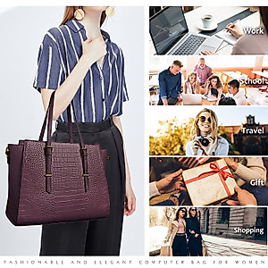 Laptop Bag for Women 15.6 Inch Large Capacity Laptop Tote Bag Waterproof Lightweight Leather Shoulder Handbag Professional Office Briefcase Classy Computer Work Bag, Wine Red