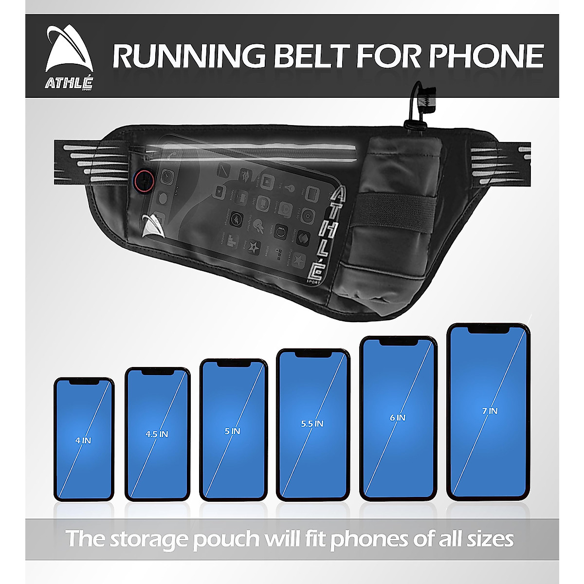 Athle Sport Running Fanny Pack with Water Bottle Holder - Adjustable Running Belt With Water Bottle Holder and Pouch - One Size Fits All Travel Fanny Pack - Fit all phones - Black