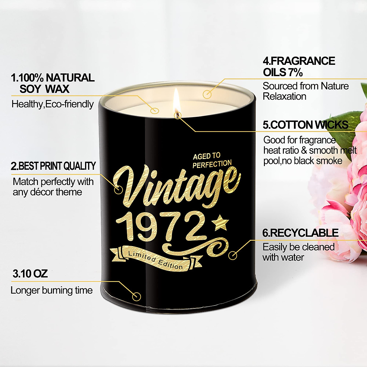 Happy 53th Birthday Candles Gifts for Women Men, Back in 1972 Scented Candles Gifts,1972 53th Birthday Home Decorations 53Years Old Gift for Husband Wife Dad Mom
