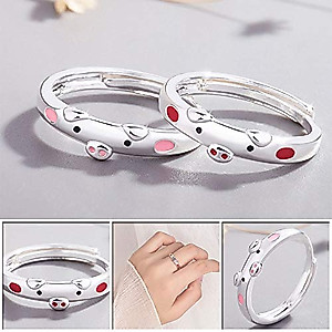 QIAN0813 Creative Cute Pink Red Pig Rings Popular Lucky Piggy Animal Couple Adjustable Open Ring for Women Jewelry (Pink)