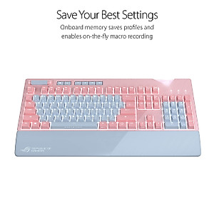 ASUS ROG Strix Flare Pnk (Cherry MX Brown) Limited Edition Mechanical Gaming Keyboard with Switches, Aura Sync RGB Lighting, Customizable Badge, USB Pass Through and Media CONTROLS (Renewed)