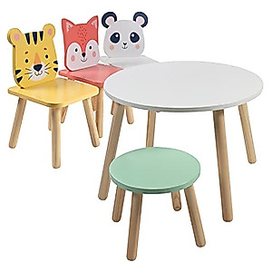 Kids Animal Table & Chair Set- Toddler Table w 3 Toddler Seats & Adult Stool for Arts, Activities- Adorably Themed Playroom Furniture, Dining Table or Activity Center for Daycares Classroom Play Area