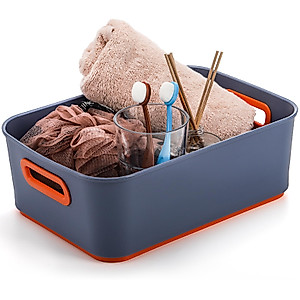 Youeon 3 Pack Plastic Storage Basket with Handle, 10 x 8 x 4 Inches Plastic Storage Bins, Plastic Storage Containers, Shelf Baskets for Laundry Room, Bedroom, Pantry, Office, Classroom