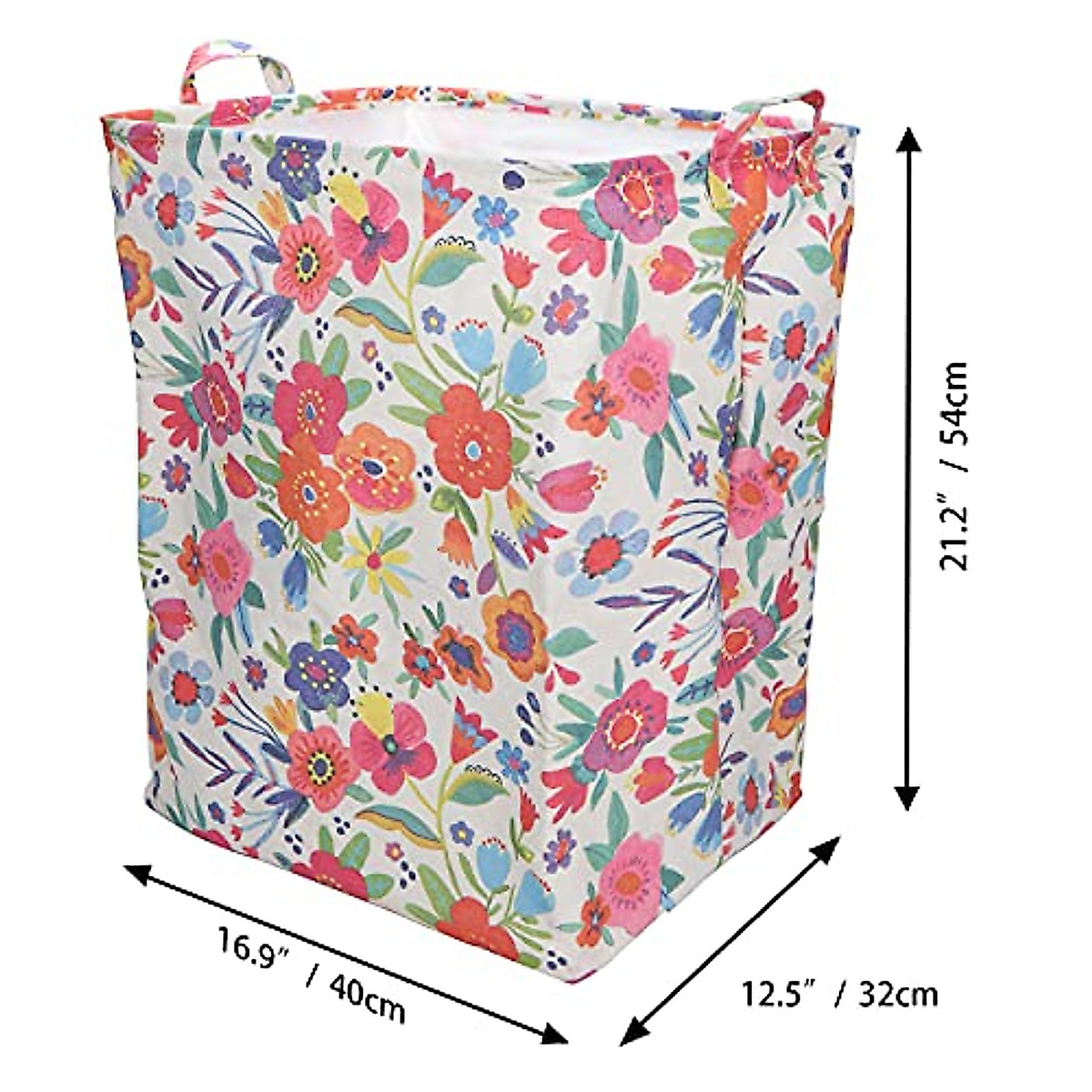 Yodo Collapsible Laundry Baskets-Large Foldable Laundry Hampers Freestanding Clothes Toy Storage Organizer with Waterproof Lining and Drawstring Closure,Flower