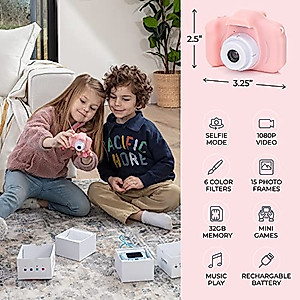 Kids Camera for Girls Upgrade 40MP, Christmas Birthday Gift Camera for Kids Age 3-9, 1080p HD Digital, Toddler Camera Age 3 4 5 6 7 8. Kids Digital Camera, Dual-Lens, 32GB SD Card Included-Pink