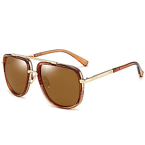 Dollger Oversized Square Aviator Sunglasses for Men Women Retro Pilot Shades Brown Frame Champagne Lens
