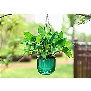 Melphoe 2 Pack Self Watering Hanging Planters Indoor Flower Pots, 6.5 Inch Outdoor Hanging Basket, Plant Hanger with 3Hooks Drainage Holes for Garden Home (Emerald)