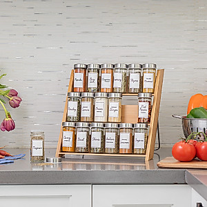 Orii 18 Jar Bamboo Compact Spice Organizer for Countertop and Kitchen Drawer, Filled with Spices, 5 Year Spice Refill Program