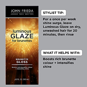 John Frieda Brilliant Brunette Luminous Glaze, Hair Gloss Enhances Rich Color and Boosts Shine for Silky Brunette Hair, Enhances While Mending Damaged Hair Surfaces, 6.5 Oz