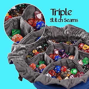 CardKingPro Immense Dice Bags with Pockets - Blue - Capacity 150+ Dice - Great for Dice Hoarders [Patented Design]