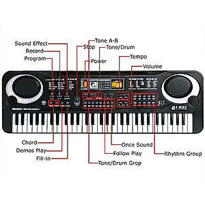 Keyboard Piano Kids 61 Key Electronic Digital Piano Musical Instrument Kit with Microphone Music Home Teaching Toys for Boy Girls (Black)