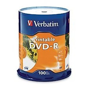 DVD-R, 16x, 4.7GB, Inkjet Printable, 100/PK, White, Sold as 1 Package, 100 Each per Package