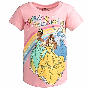 Disney Beauty and The Beast Princess Belle Cinderella Tiana Little Girls T-Shirt 6-6X Pink