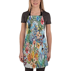 Moslion Floral Apron 31x27 Inch Colorful Garden Bouquet of Rose Lily Sunflowers Leaves Botanical Plant Kitchen Chef Waitress Cook Aprons Bib with Adjustable Neck for Women Men Girls