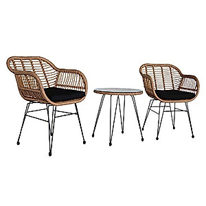 TRRAPLE 3 Pieces Patio Furniture Set, Outdoor Wicker Patio Furniture Sets Modern Bistro Set Rattan Chair Conversation Sets with Glass Top Side Table for Yard and Garden