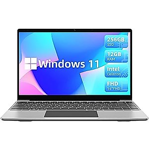 jumper 14 Inch Laptop, 12GB RAM 256GB SSD, Quad -Core Intel Celeron Processor, FHD 1920X1080 Screen(16:9), Windows 11 Laptop Computer with Dual-Band WiFi, Dual Speakers, 35520mWH Battery, Type-C.