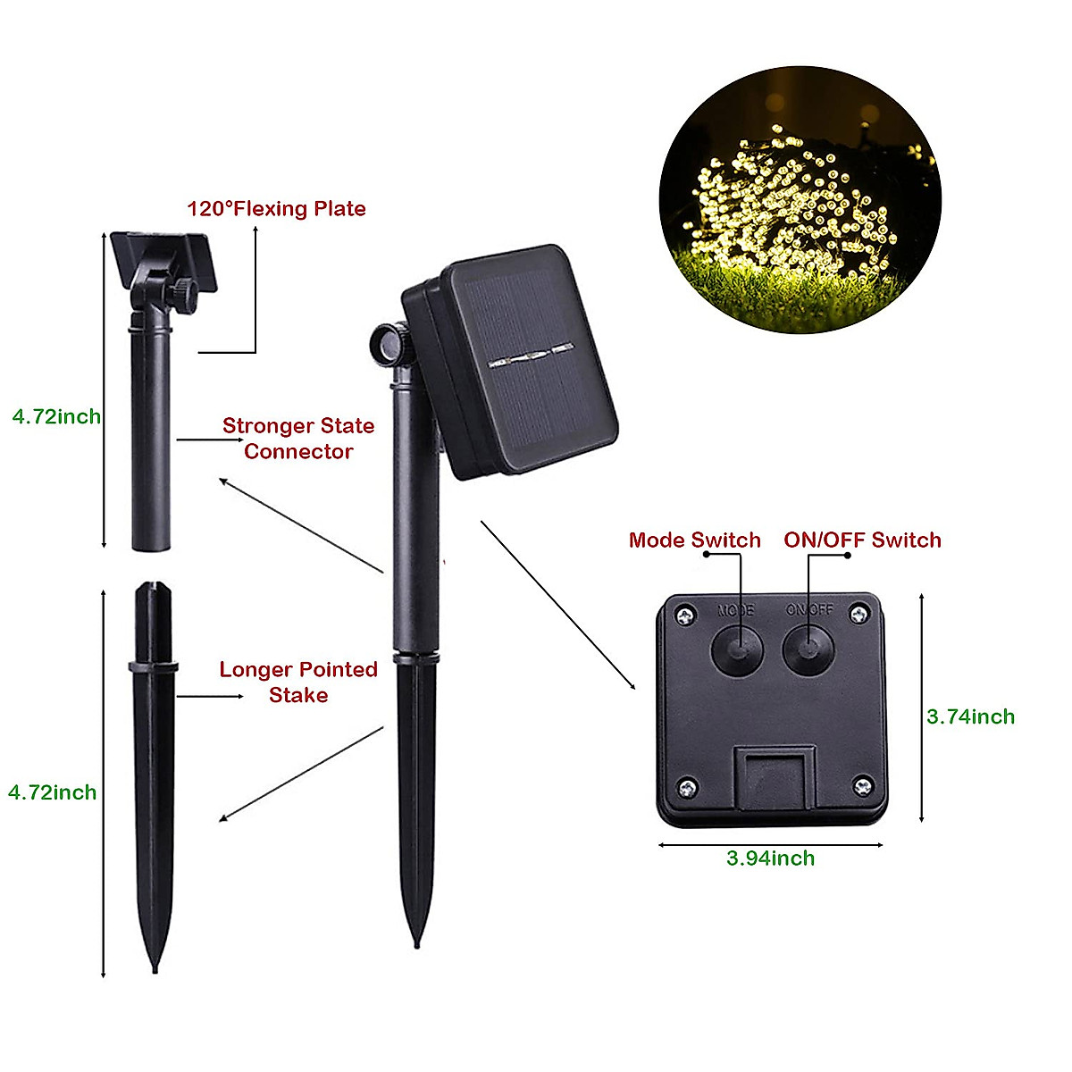 XJOYOTU 2 Pack Solar String Lights, Warm White 8 Lighting Modes, Waterproof Solar String Lights Outdoor Powered Patio Lights for Garden Yard Party, Decoration (4 Style)