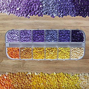 5D Diamond Painting Beads, 6 Shades of Purple and Yellow in 12 Grid Storage Container, 4800pcs Replacement Dots, 12 Vibrant DMC Colors for Your DIY Diamond Painting or Nail Art, DMC Purple&Yellow