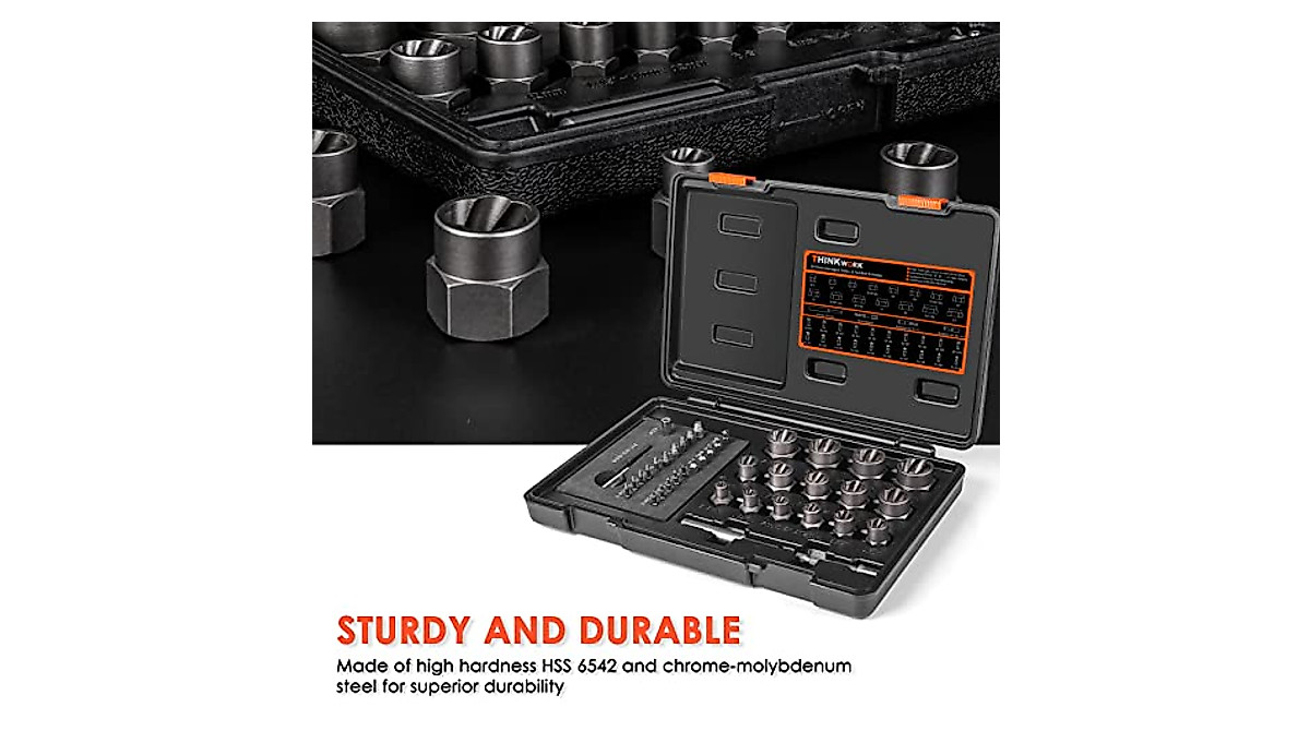 THINKWORK Damaged Screw Extractor Set, 2-21mm, 39-Piece Bolt Extractor Kit, Easy Out Bolt ...