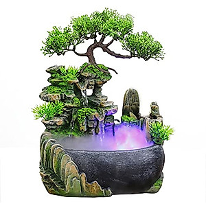 Xshelley Indoor Tabletop Fountains ， Rockery, Water, Waterfall, Plants, Desktop Fountain, atomizing humidifier Fountain, Home Office Desktop Decorations, Automatic Pump with Power Switch