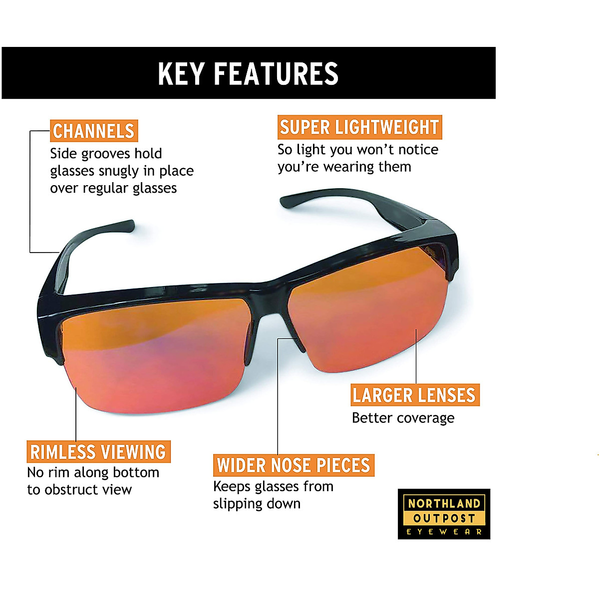 Blue Light Blocking Glasses - Fits over Reading glasses - SLEEP BETTER at Night - Orange Anti Glare lens to Reduce Insomnia, Migraine, Eye Strain – Blue Filter Computer Glasses for Men, Women, Gaming