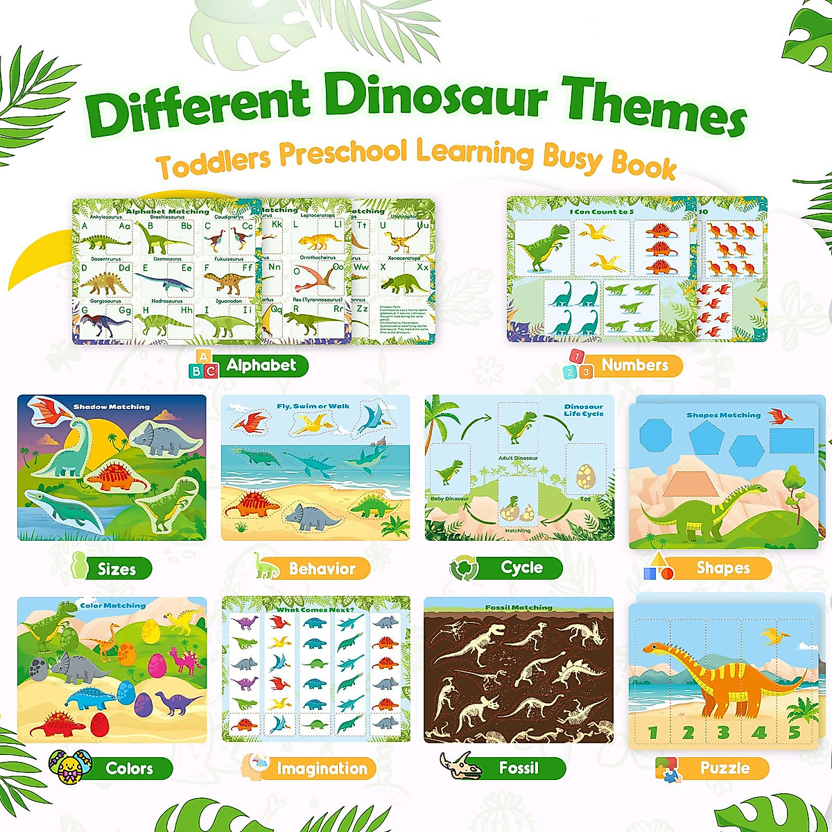 Dinosaur Toys for Kids 3-5, My Preschool Busy Book Montessori Toys for 3 4 5 6 7 Year Old Boys Girls Preschool Learning Homeschool Activities Ideal Christmas Birthday Gifts for Kids Ages 2-4 5-7