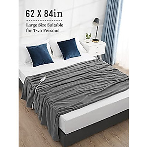 CURECURE Electric Heated Blanket 62'' x 84'' Electric Blanket for Whole Body Warming, ETL and FCC Certification Fast Heating with 4 Heating Levels & 10 Hours Auto-Off, Machine Washable, Grey