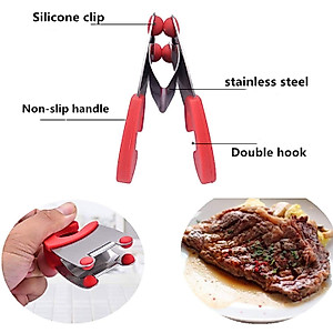 Hovico Stainless Steel Pot Spoon Holder, Anti-Scald Silicone Grip Pot Clip Holder for Spoon(Red & black)