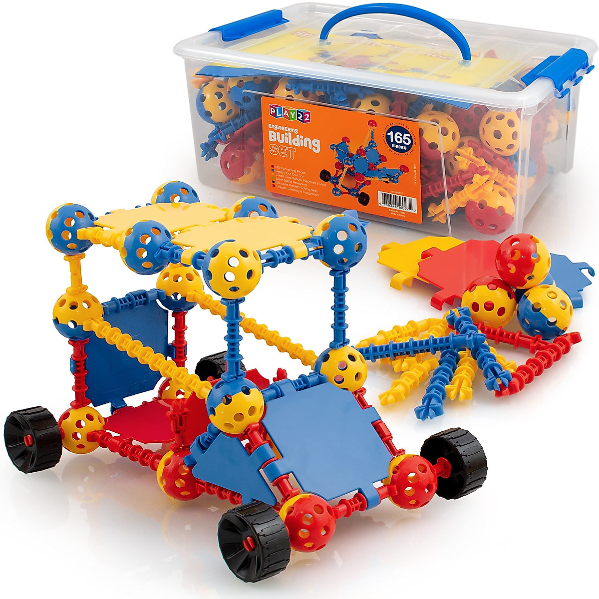 Play22 Building Toys For Kids 165 Set - STEM Educational Construction Toys - Building Blocks For Kids 3+ Best Toy Blocks Gift For Boys and Girls - Great Educational Toys Building Sets - Original